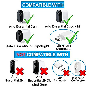 JJMASEE Solar Panel Charger for Arlo Essential Spotlight/XL Spotlight Camera(not for Arlo Essential 2K/2K XL), Micro USB (not Type-C) 13FT Weatherproof Cable and Aluminum Alloy Mount (1 Pack)