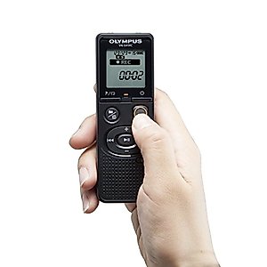 Olympus VN-541PC digital voice recorder with one-touch recording, noise-cancellation function, 4GB memory, four scenes recording, includes a micro-USB cable.