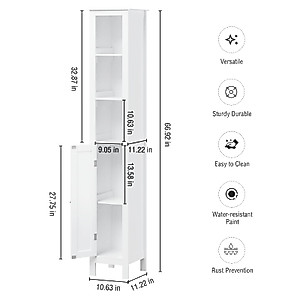 Fmlud Tall Bathroom Storage Cabinet, Bathroom Narrow Cabinet, Slim Storage Cabinet, with Adjustable Shelves and Door, Suitable for Bathrooms, Small Spaces, Kitchens, Living Rooms, White