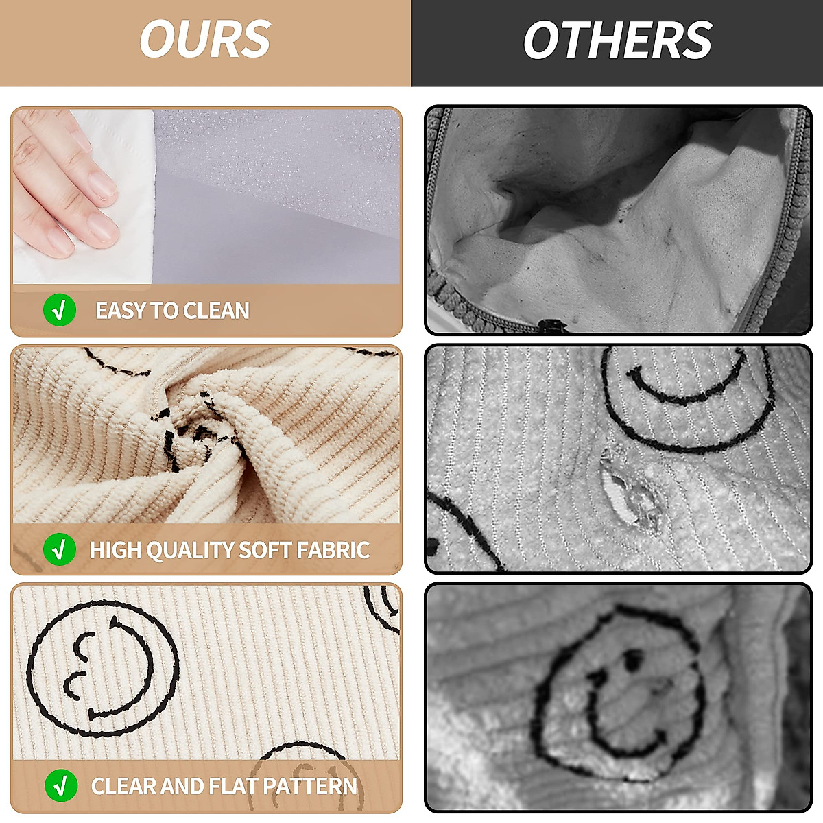 WLLWOO Makeup Bag-2pcs Smile Face Corduroy Cosmetic Bag Zipper Interior Waterproof Pencil Case Coin Purse Travel Toiletry Small Makeup Pouch For Women