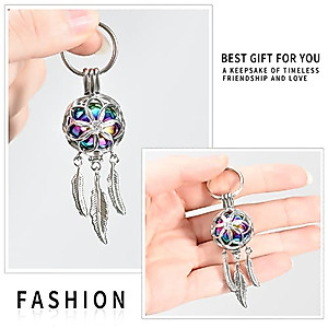 shajwo Cremation Jewelry Dream Catcher Urn Keychain for Ashes for Women Men Memorial Angel Wing Human Pet Ashes Pendant,Rainbow