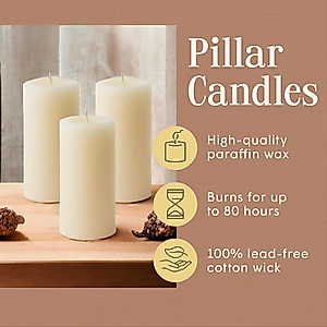 Mister Candle Dripless Vanilla Scented Ivory Pillar Candles Set of 3, Hand Made Vanilla Pillar Candles with Essential Oils for Home Decor, Premium Wax, 80 Hr Burn Time (3x6 inch)