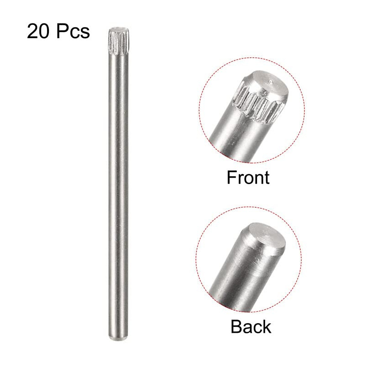 Tool parts 2.5x50mm 304 Stainless Steel Dowel Pins - 20Pcs Knurled Head Flat End Dowel Pin