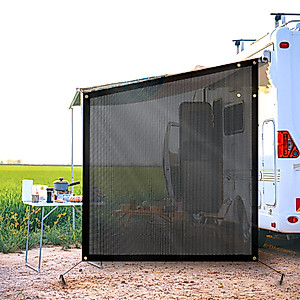 MIKKUPPA 7x9' RV Awning Side Shade Screen - Black Mesh RV Awning Sun Shade Screen with Complete Kits for Camper Trailer UV Sun Blocker