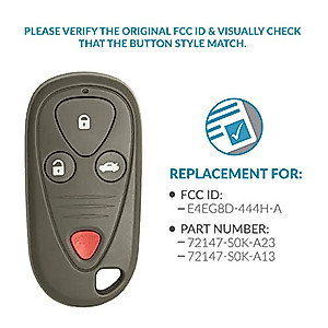 Keyless2Go Replacement for 4 Button Remote Key Fob Acura E4EG8D-444H-A 72147-S0K-A13 72147-S0K-A23