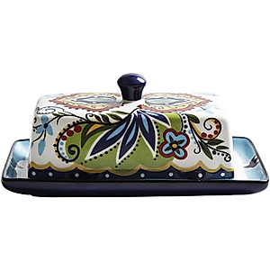 HEMOTON Ceramic Butter Dish with Lid, Farmhouse Butter Plate with Cover Porcelain Butter Containers Cheese Container Holder Appetizer Serving Tray for Kitchen Decor