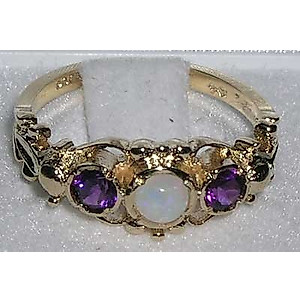 LetsBuyGold 14k Yellow Gold Real Genuine Opal & Amethyst Womens Band Ring - Size 10