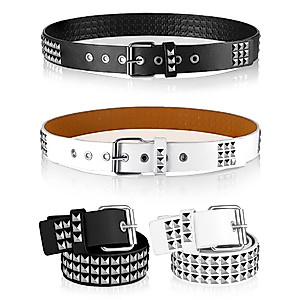 Vicenpal 2 Pieces Studded Belt Punk Rock Rivet Belt Metal Pyramid Pu Leather Belt EMO Belt for Women Men