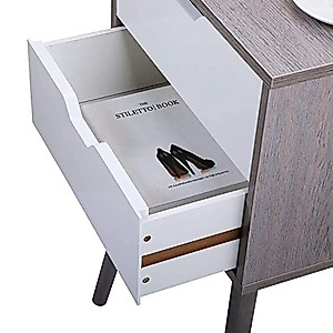 JAXPETY Nightstands Set of 2, Night Stand with Drawers, Bedside Tables with Solid Wood Legs and Large Storage Space, End Table, Side Table, for Bedroom, Light Grey