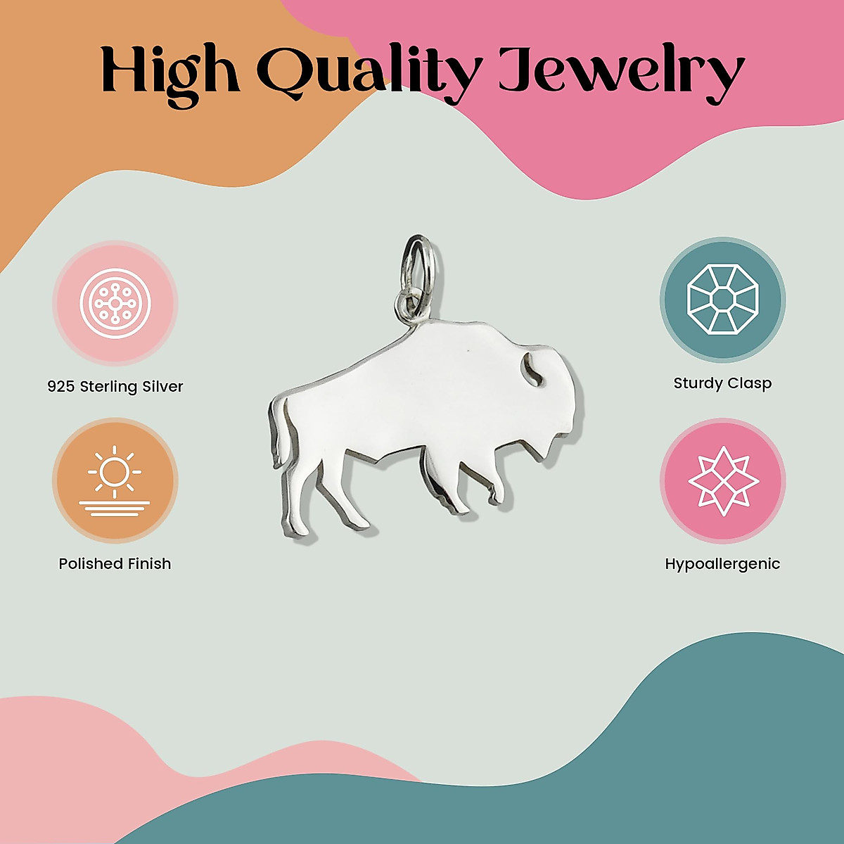 FashionJunkie4Life Sterling Silver Buffalo Necklace, 18" Chain | Birthday Gifts for Women and Men