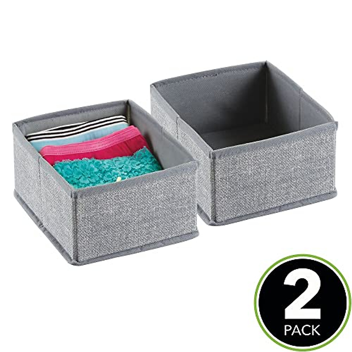 mDesign Rectangular Soft Fabric Dresser Drawer and Closet Storage Organizer Bin for Lingerie, Bras, Socks, Leggings, Clothes, Jewelry, Scarves - Textured Print - 2 Pack - Gray