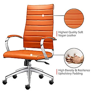 LUXMOD High Back Office Chair with Armrest, Orange Adjustable Swivel Chair in Durable Vegan Leather, Ergonomic Desk Chair for Extra Back & Lumbar Support –Orange, Janus Collection