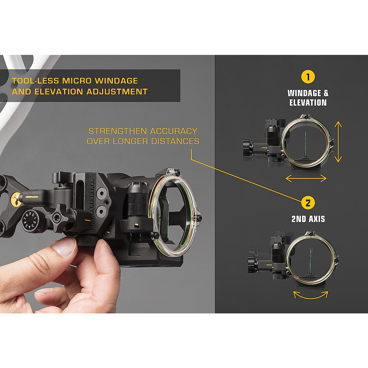 Trophy Ridge React V5 Archery Bow Sight - 5 Vertical Pins, Tool Less Windage and Elevation Adjustability, 2nd Axis Leveling, Adjustable Click Light, Right Hand, 0.019 Pin
