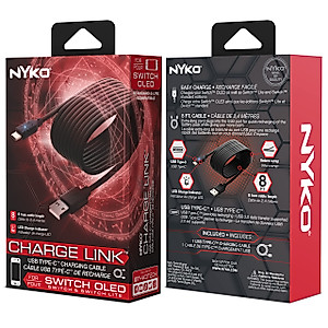 Nyko | Universal Charge Link Cable for Nintendo Switch, Switch Lite, Switch OLED, and Many Other USB-C Compatible Devices - 8 ft. Long Tangle-Free Cable with Velcro Storage Wrap