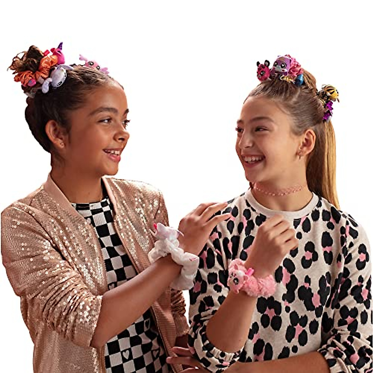 SCRUNCHMIEZ 96553 Seven Pack, Exclusive Magically transforms from Hair Scrunchie to Cute Plush Friend as Well as Backpack Clip. So Many Characters to Collect & wear