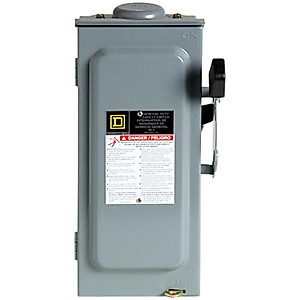 Square D - D322NRB General Duty Safety Switch, Gray, Small, Fusible, 60-Amp, 240V, 3-Pole, 15 HP, Outdoor, W/Neutral