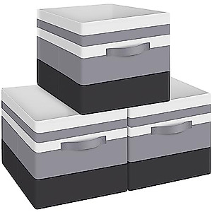 StoreHappily Storage Bins, 11 Inch Foldable Fabric Boxes with Handles and Cardboard for Closet, Utility Room, Bedroom Living Room, Pack of 3