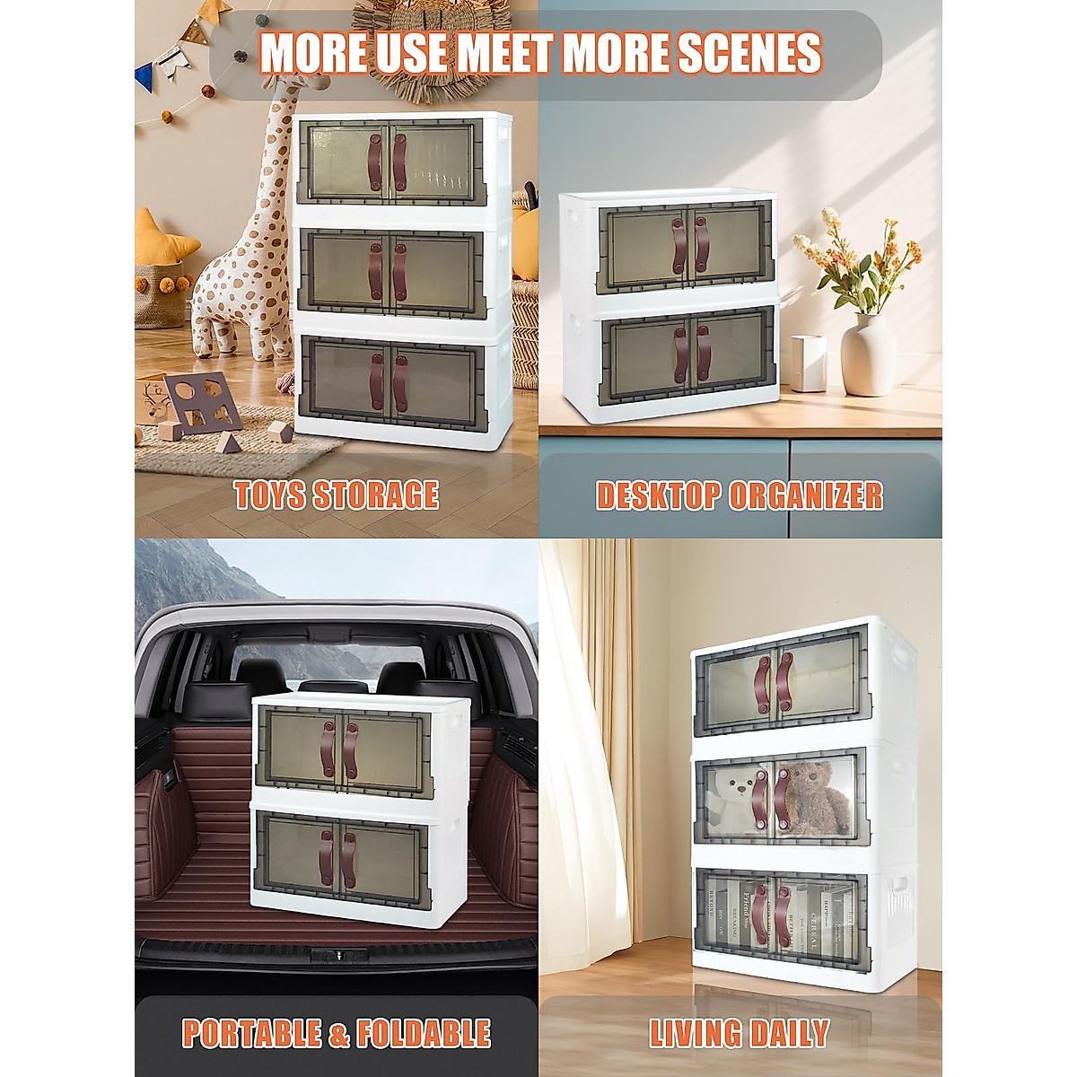 TAOCIGOU 3Pack Storage Bins with Lids And Wheels - Collapsible Stackable Storage Cabinet Box Open Front Closet Organizers and Storage Bins Cloth Plastic Storage Cabinet