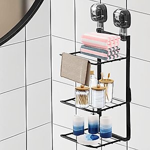 KINGFINGER Suction Cup Storage Organizer Rack, 1 Pack Bathroom Towel Rack, Wall-Mounted Shower Caddy Rack, Multi-Functional Foldable Holder Rack, Under Sink Organizer, Gift for Man and Woman