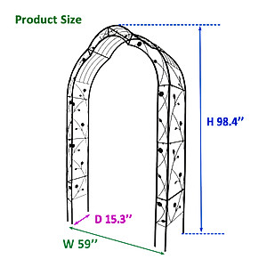 Metal Garden Arch 98.4" H Garden Arbor Trellis Climbing Plants Support Rose Arch Outdoor Lawn Wedding Party Events Archway Black