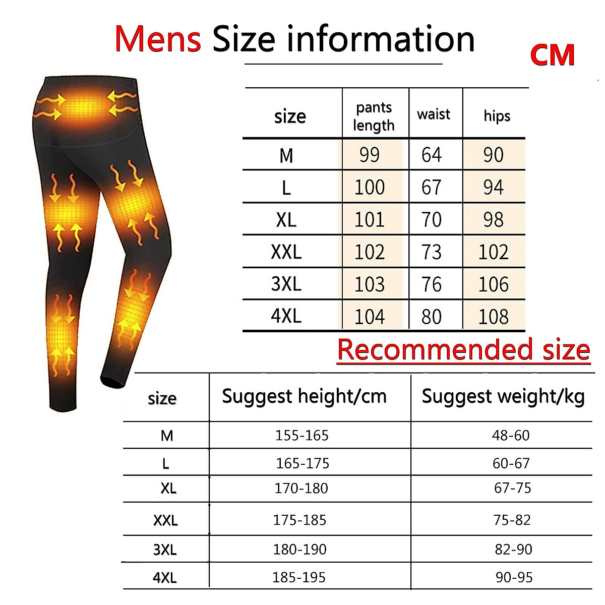 Heated Pants for Men, 16 Zones Fast Heating Thermal Underwear Pants, Adjustable Temperature, USB Electric,Black,L