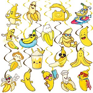 Banana Hanging Swirls 20Pcs Banana Party Decorations Banana Fruit Ceiling Swirls Banana Birthday Party Supplies Banana Cutout Streamers for Lets Go Bananas Baby Shower Decor