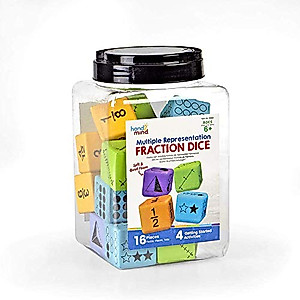 hand2mind - 91268 Multiple Representation Fraction Foam Dice for Kids, Fraction Math Manipulatives, Fun Teacher Supplies For Classroom, Creative 4th Grade Math Games, Homeschool Supplies (Set of 16)