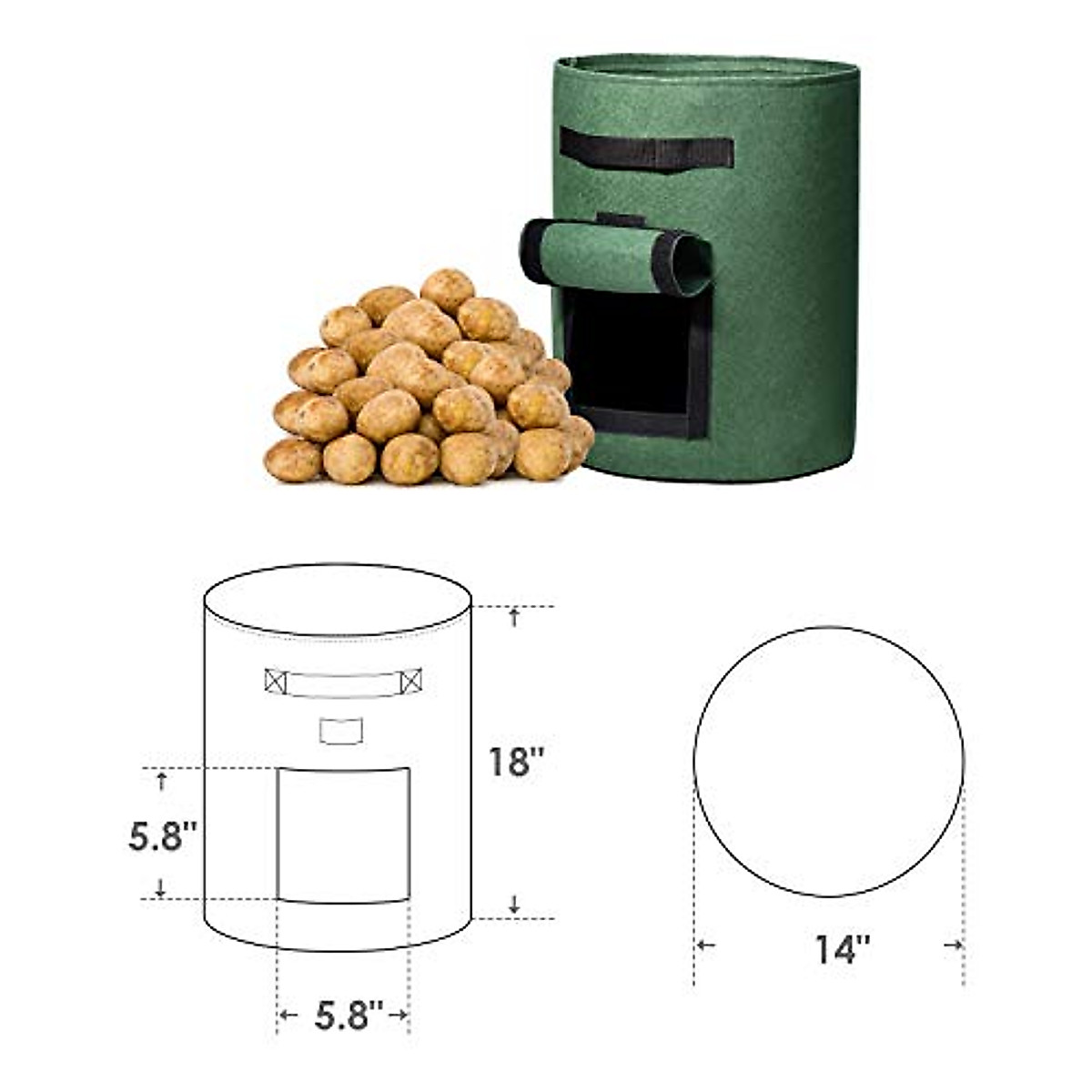 Delxo 5 Pack 10 Gallon Potato Grow Bags, Garden Planting Growing Bag with Flap, Double Layer Breathable Nonwoven Cloth for Potatoes/Planter/Vegetable/Tomato Fabric Pots with Handles Green