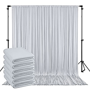 NSSONBEN Wrinkle Free 30ft×10ft Silver Grey Backdrop Curtain for Party Wedding 6 Panels 5ft×10ft Silver Grey Polyester Curtain for Backdrop Drapes Deco Birthday Baptism Photography Home