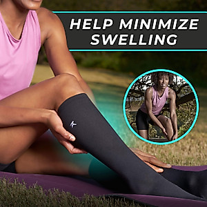 Rymora Compression Socks for Women and Men, Knee High Shin Splint Support Circulation Sock for Sports, Running, Cycling, Work, Pregnancy, Flight Travel - a Pair (Black, Large)