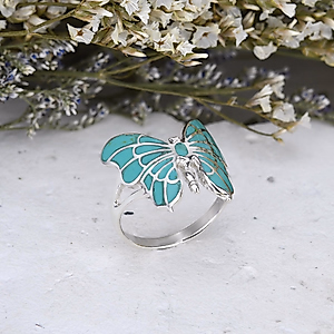 AeraVida Exotic Graceful Butterfly Simulated Green Turquoise Inlay .925 Sterling Silver Ring | Elegant Wedding Rings For Women | Casual Comfort Fit Silver Rings for Women | Gift for Women (8)