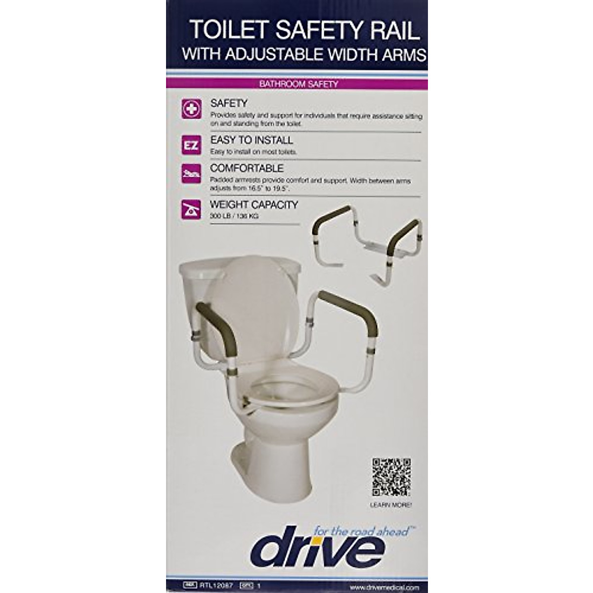 Drive Medical RTL12087 Bathroom Grab Bar for Toilets, White