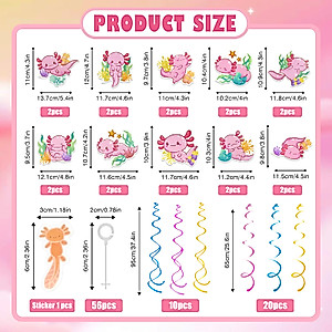 30 Pcs Axolotl Hanging Swirls Party Decorations Axolotl Birthday Party Spiral Decor Supplies Ceiling Decorations for Boys Girls Axolotl Fans