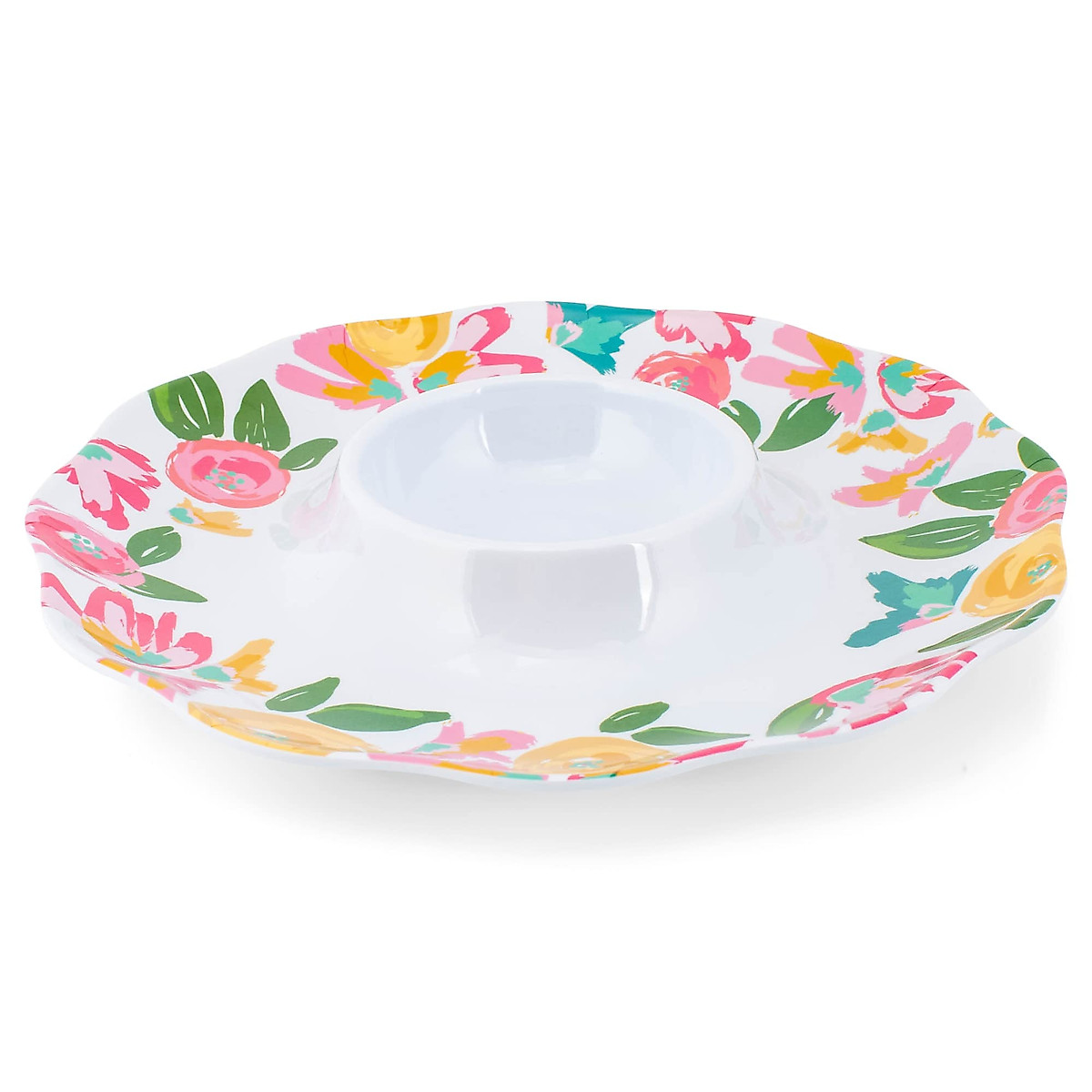 Mary Square Garden Party Pink Floral 15 inch Melamine Chip and Dip Serving Set