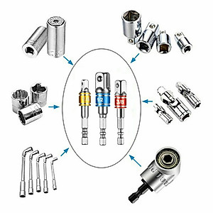 Impact Grade Socket Adapter 3 Pack Set, 1/4", 3/8" and 1/2" Drive, Socket to Drill Adpater for Impact Drivers, Turns Power Drill Into High Speed Nut Driver, Tools Gift for Men, DIYers