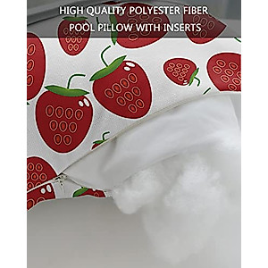 Recliner Head Pillow Ledge Loungers Chair Pillows with Insert Strawberry Pattern Lumbar Pillow with Adjustable Strap Outdoor Waterproof Patio Pillows for Couch Beach Pool Office Chair, 2 PCS
