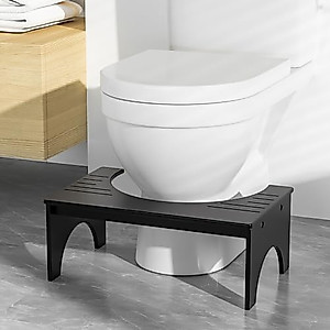 PheeHong Toilet Stool Poop Squat Stool for Adults and Kids Bamboo 7" Foot Potty Step Stool for Bathroom Squatting Position can Relieve Intestinal Pressure and Help Defecation (Black)