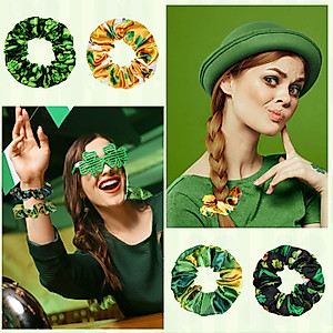 24 Pieces St. Patrick's Day Scrunchies Hair Ties Shamrock Hair Scrunchies Hat Rainbow Hair Scrunchy Elastic Hair Band Hair Rope for St. Patrick's Day Decoration Women Girls, 12 Styles
