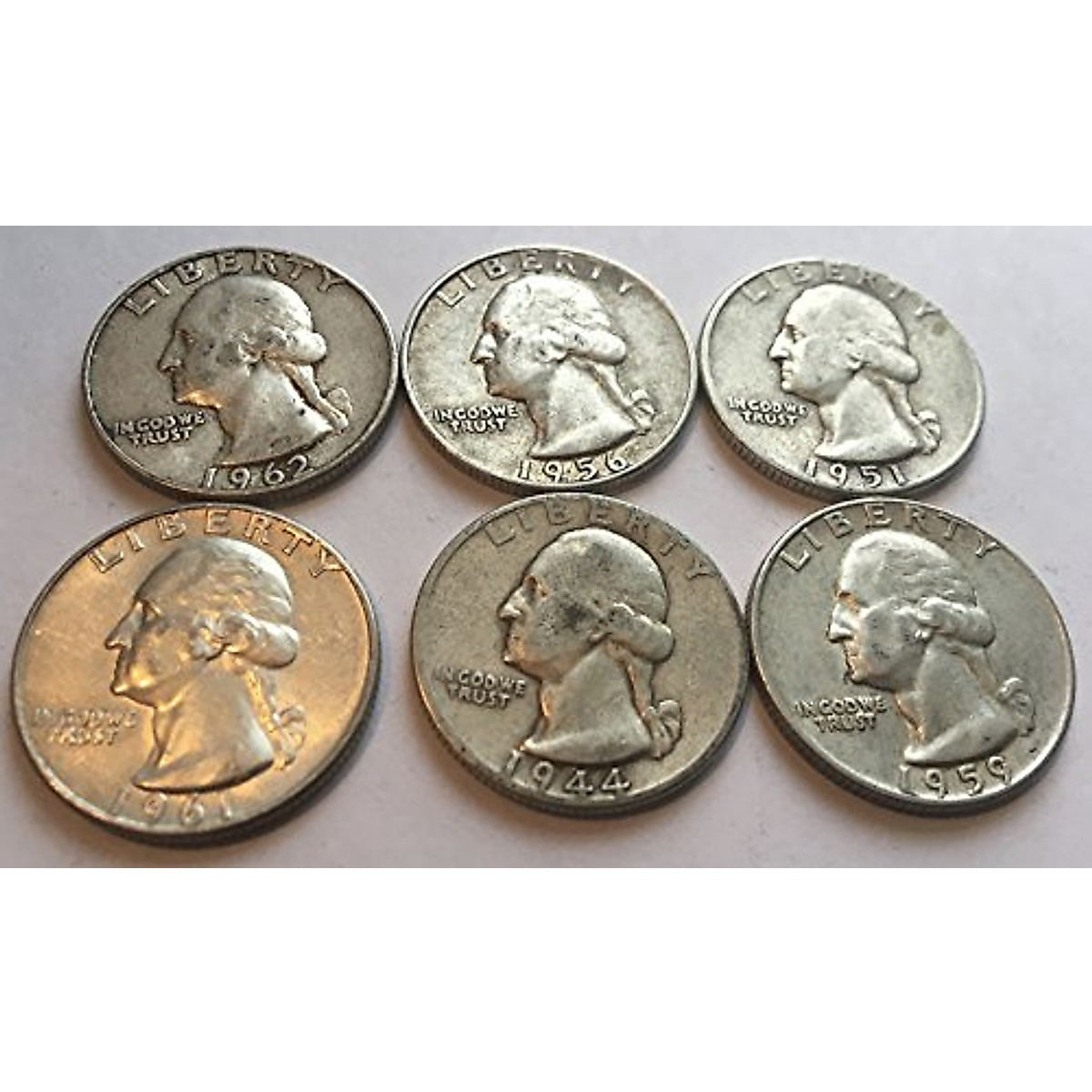 6 Silver Washington Quarters ((Comes in a Velvet Bag)) Fine Details