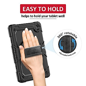 Compatible with Samsung Galaxy Tab A8 10.5 Inch Case 2022, [Kids Proof] Ambison Full Body Protective Case with 9H Tempered Glass Screen Protector, 360° Rotatable Kickstand & Hand Strap (Black)