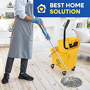 35-Quart Yellow Side-Press Mop Bucket and Wringer Combo on Wheels for Commercial Use Perfect for Professional Industrial Business Household