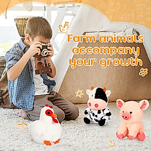 5 Pack Farm Plush Animals Set 10 Inches Plush Farm Stuffed Animals Barnyard Stuffed Animals Soft Pig Rooster Horse Sheep Cow Stuffed Animals Toy for Birthday Party Decoration Supplies