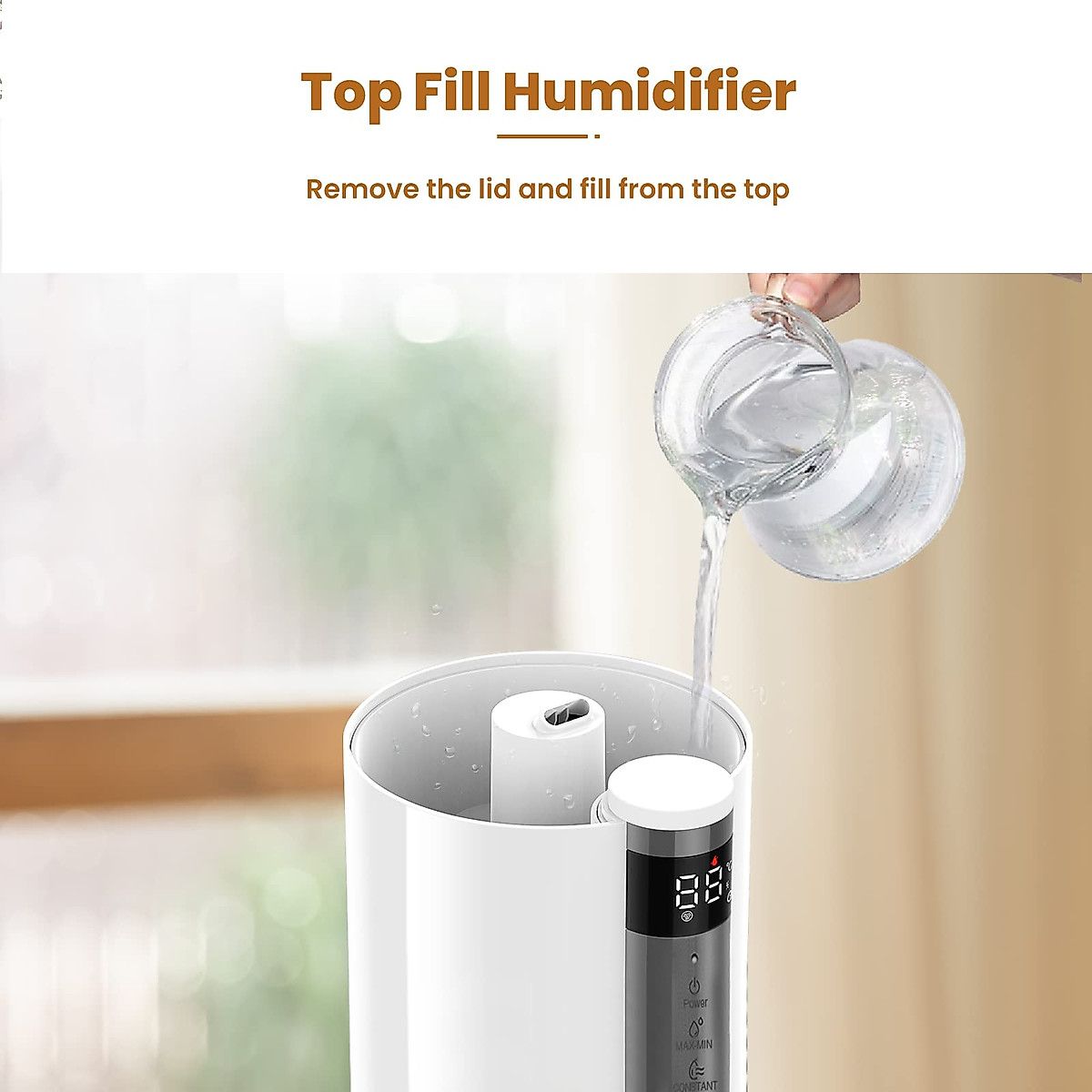 Smart Humidifiers for Bedroom Large Room, YOKEKON 7L/1.85Gal Cool Mist Top Fill Humidifier with 3 Speed Humidistat, Floor Humidifiers for Baby Kids Adults Home Yoga Sleep, Remote, White, Voice Control