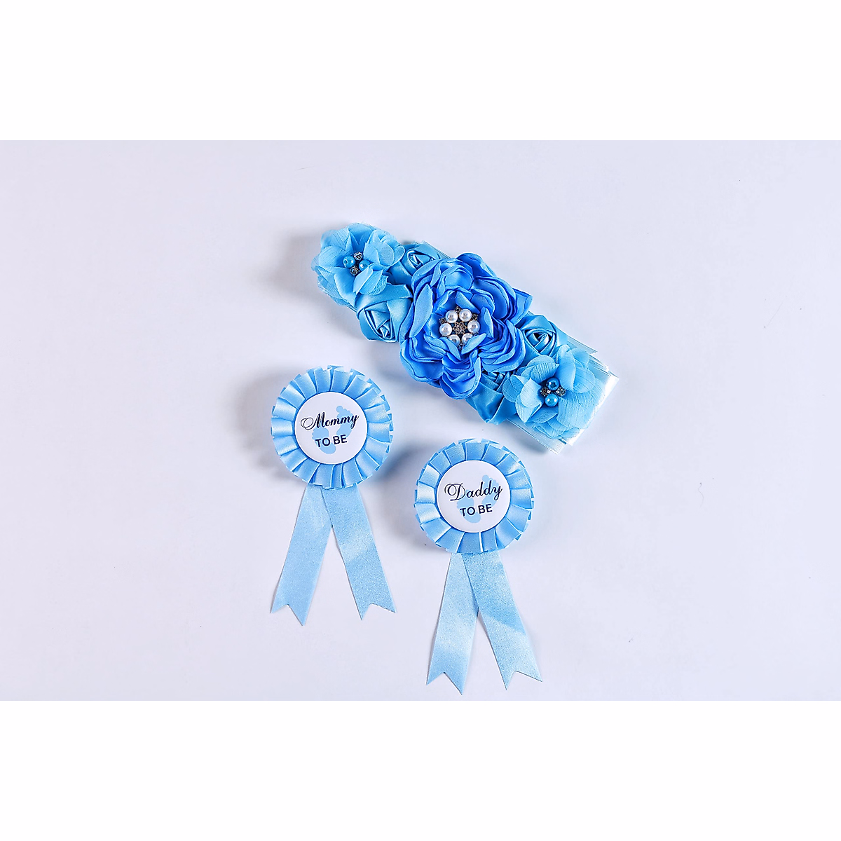 HAPPYLAND Baby Shower Decorations Set Mommy to be Daddy to be Corsage Baby Shower Mommy Sash Pregnancy Maternity Sash to Be Sash Keepsake