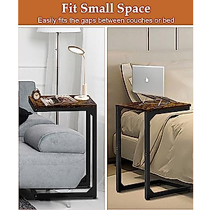 Artigarden C Table End Table with Metal Frame Small Side Table for Couch, Sofa TV Tray Table for Living Room, Bedroom, Bedside Matte Black