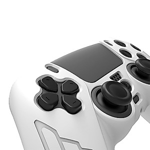 Silicone Cover Thickened Case for Sony PS5 Controller Skin Anti-Slip Grip Case for PS 5 DualSense Controller Dustproof Protector Shell with 10 Pro Thumb Grips (White -Thicken)