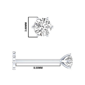 Demira Jewels 0.06 ct Real Diamond 14k White Gold Nose Stud Lip Labret Monroe Ring, 8 mm Long Internally Threaded Screw Post.