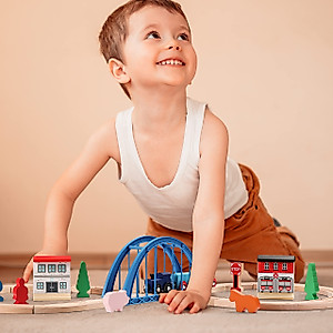 SainSmart Jr. Wooden Train Set Figure 8 for Toddlers Kids with Train Tracks Bridge Fits Brio, Thomas, Melissa and Doug, Chuggington Wood Toy Train for 3 4 5 Years Old Boys and Girls (20-347)