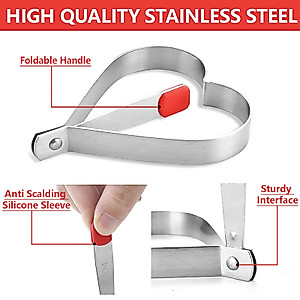 Heart Shaped Pancake Mold Egg Rings Nonstick Stainless Steel Fried Egg Molds With Insulated Handle Heart Pancake Shapes Mold with Oil Brush and Egg Separator for Breakfast Mother's Day Gift