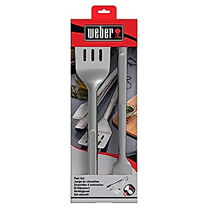 Weber 8302 2-Piece Basic Barbecue Cutlery Set, Stainless Steel, Barbecue Tongs and Spatula